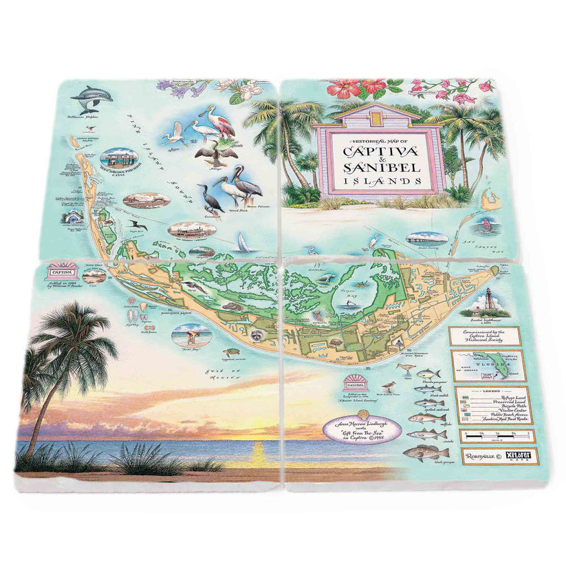 Sanibel & Captiva Vintage Map Items: Tote Bag, Sticker, Note Card, Pos ...